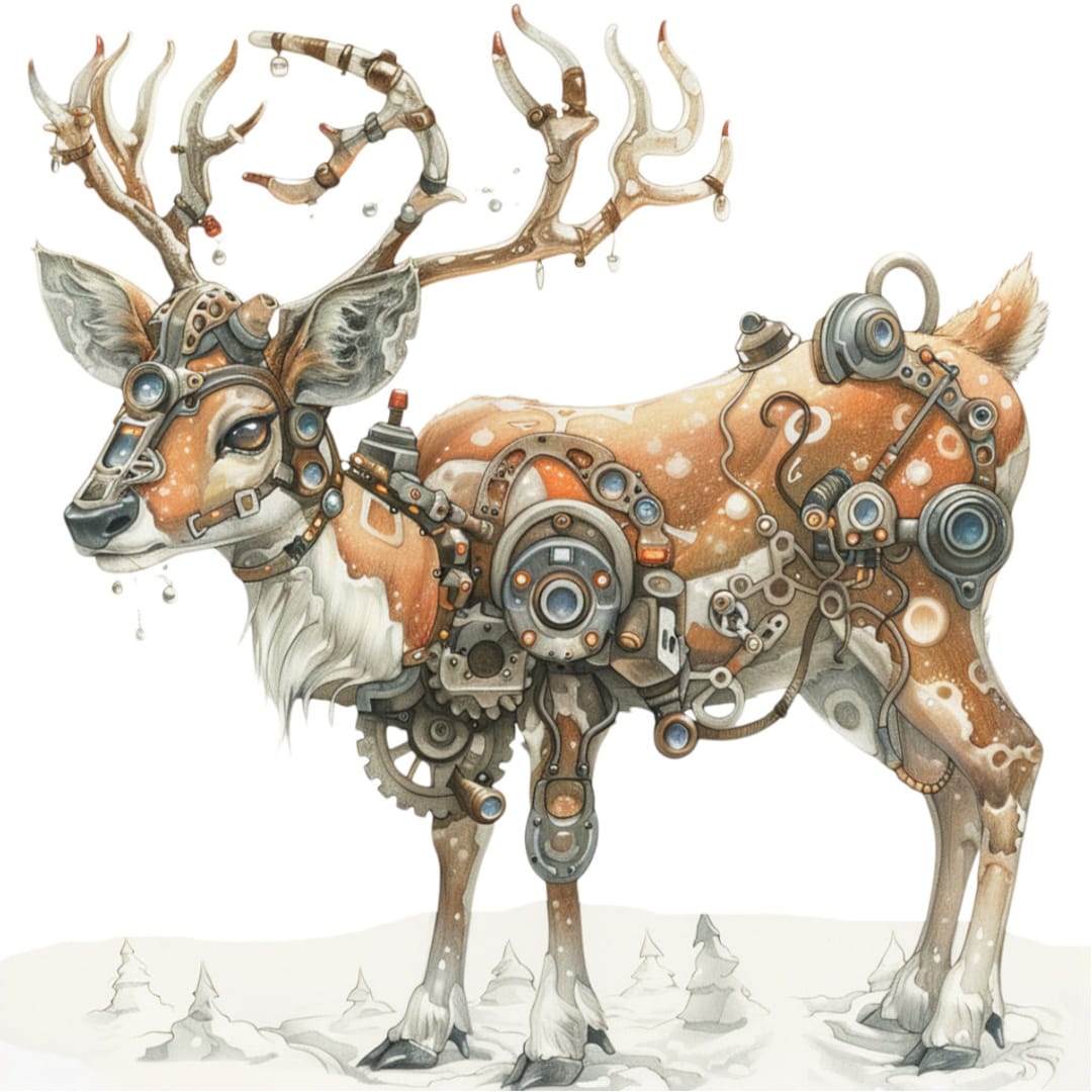 Steampunk Reindeer Deer Clipart Bundle, 14 High-quality JPG, Craft Art ...