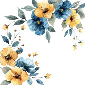 16 Blue Yellow Flower Corner Frame Clipart Bundle, 16 High-quality JPG ...