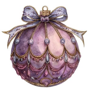 Purple Ornament With Bow Christmas Clipart Bundle, 16 High-quality JPG ...