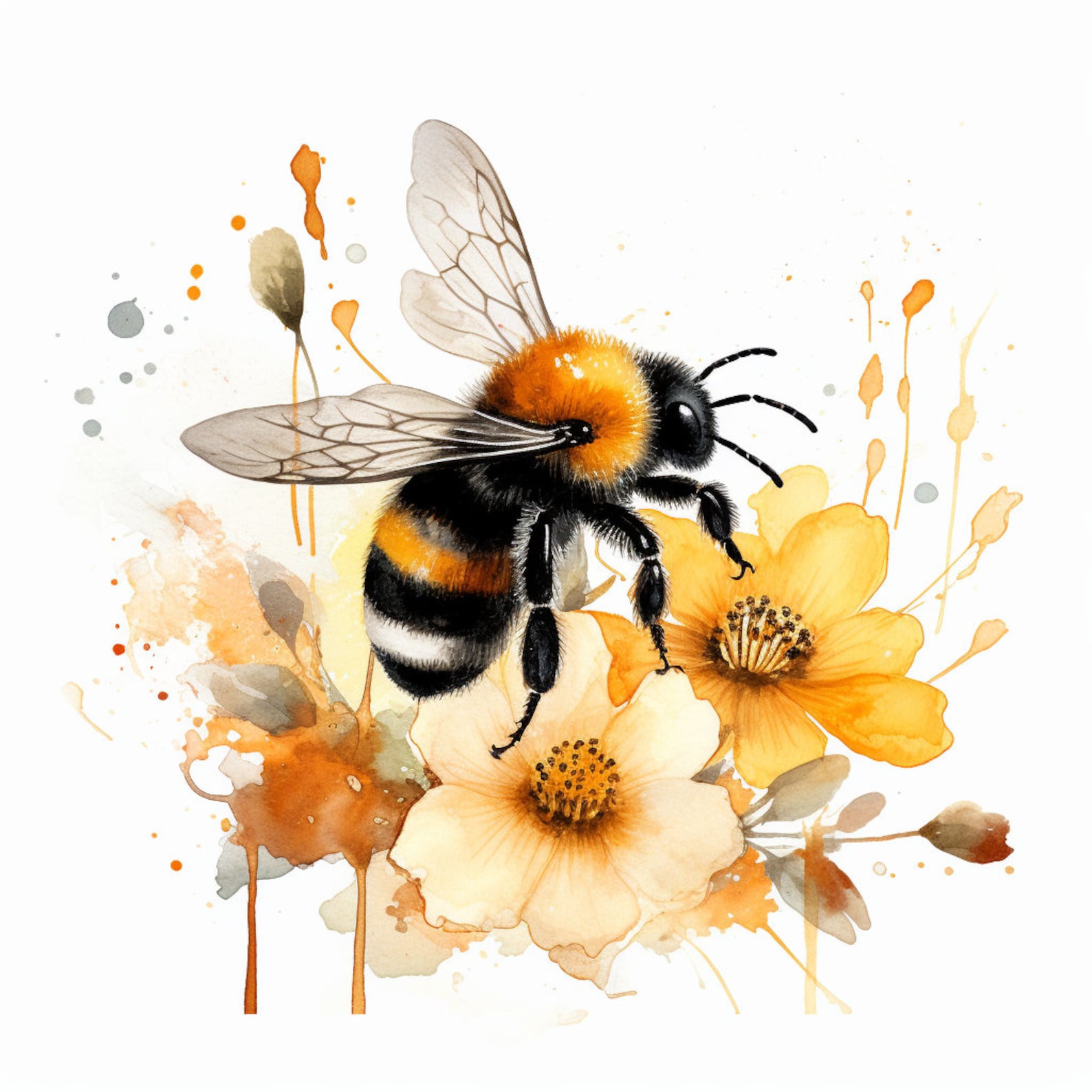 Bumblebee on Flower Clipart Bundle, High-quality JPG, Craft Art, Card ...