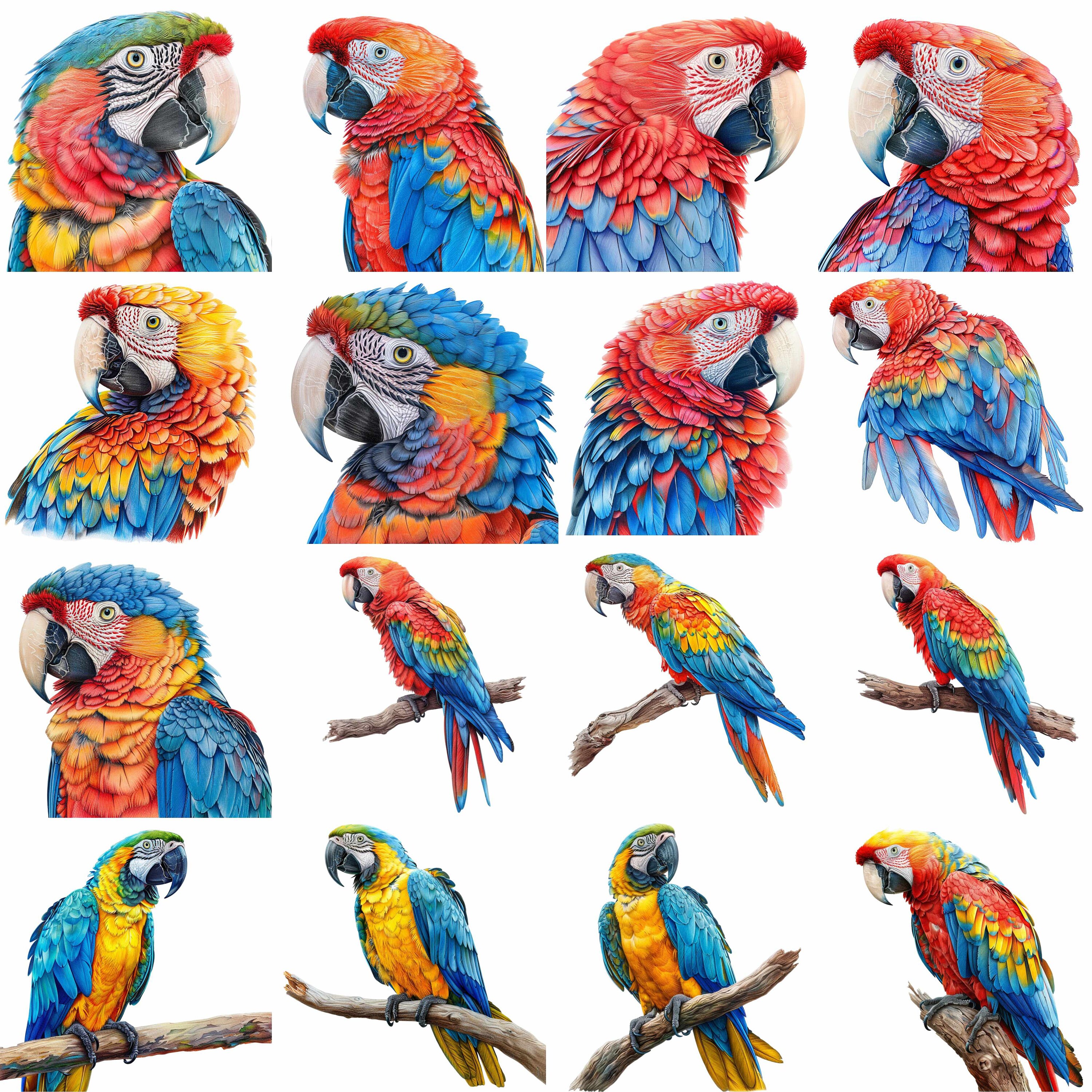 Beautiful Macaw Clipart Bundle, 16 High-quality JPG, Craft Art, Card ...