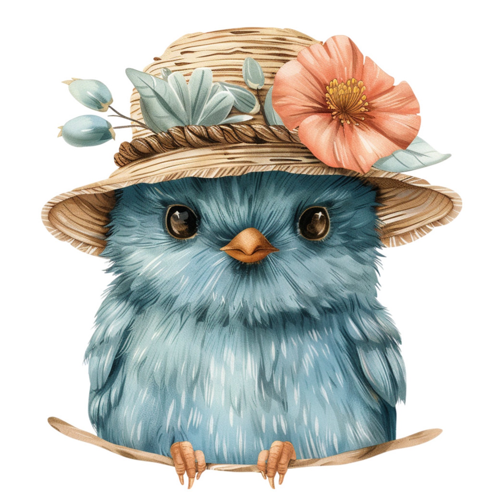 Bird With Straw Hat and Flowers Clipart Bundle, 16 High-quality JPG ...