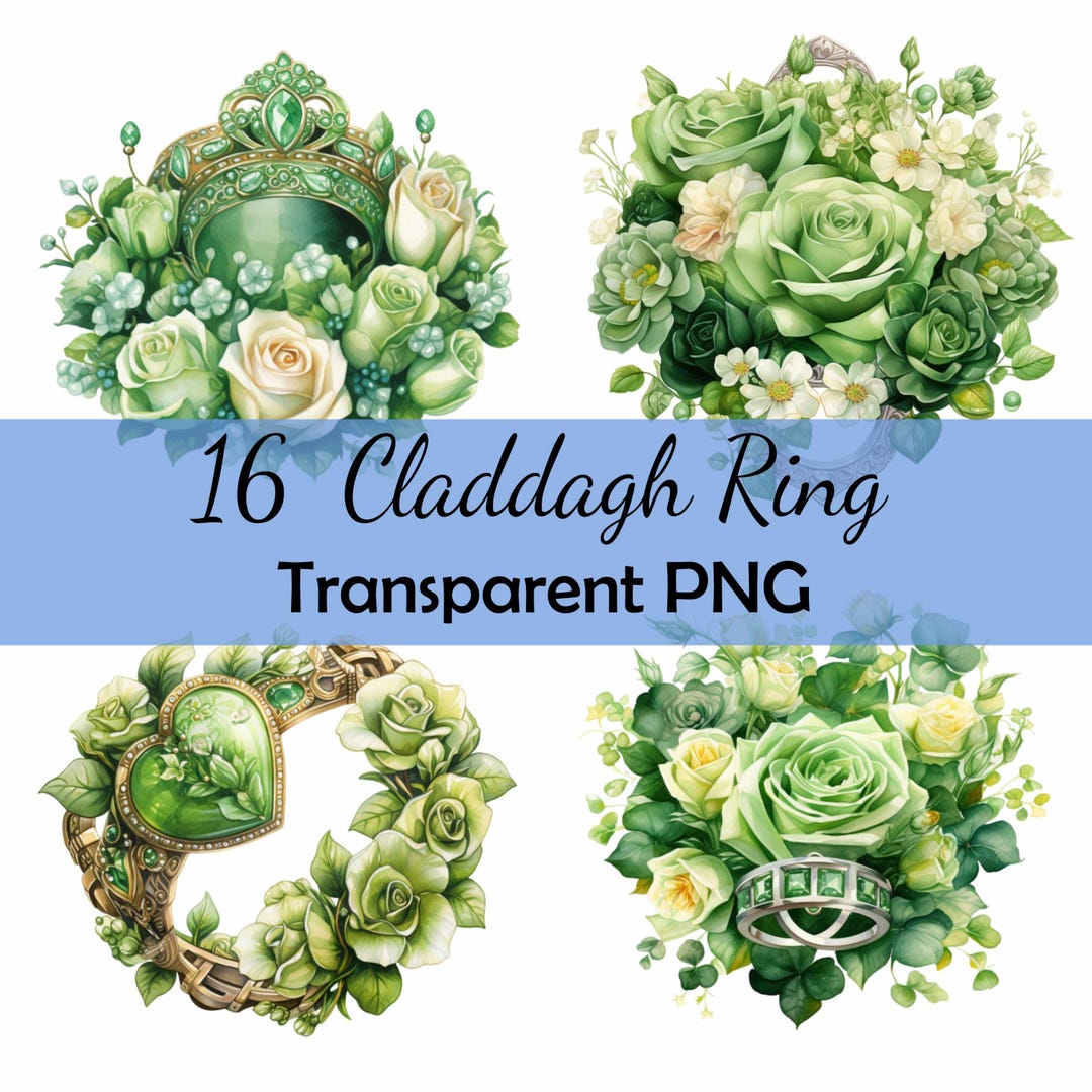 16 Claddagh Ring Clovers Watercolor Clipart Bundle Transparent PNG ...