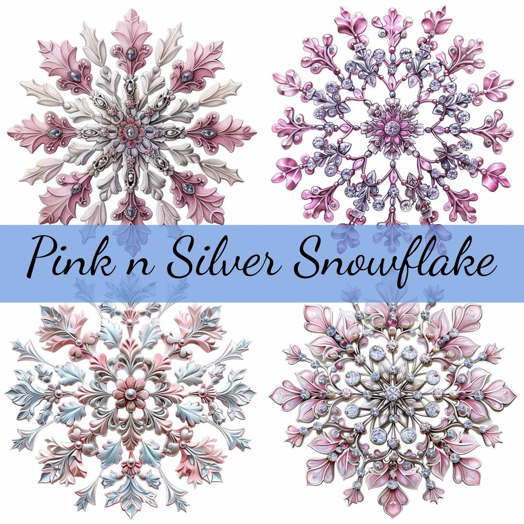 15 Snowflakes Pink and Silver Clipart Bundle, 15 High-quality JPG ...