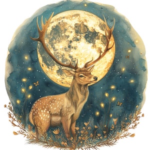 Deer and Moon Celestial Clipart Bundle, 16 High-quality JPG, Craft Art ...
