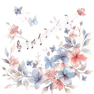 16 Floral Music Notes Flower Clipart Bundle, 16 High-quality JPG, Craft ...