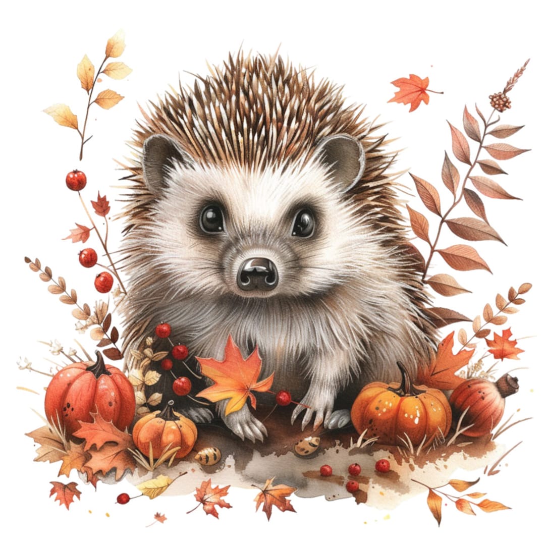 Hedgehog in Autumn With Pine Cones Clipart Bundle, 16 High-quality JPG ...