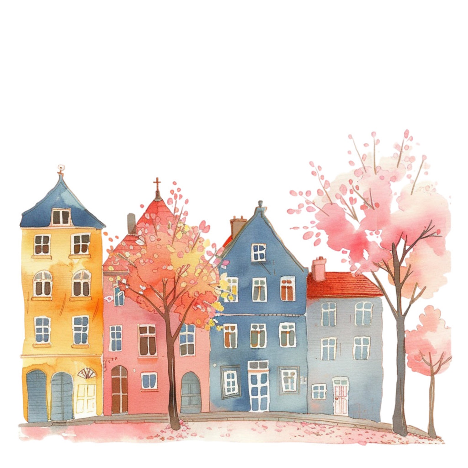 16 Spring Time Row House Clipart Bundle, 16 High-quality JPG, Craft Art ...