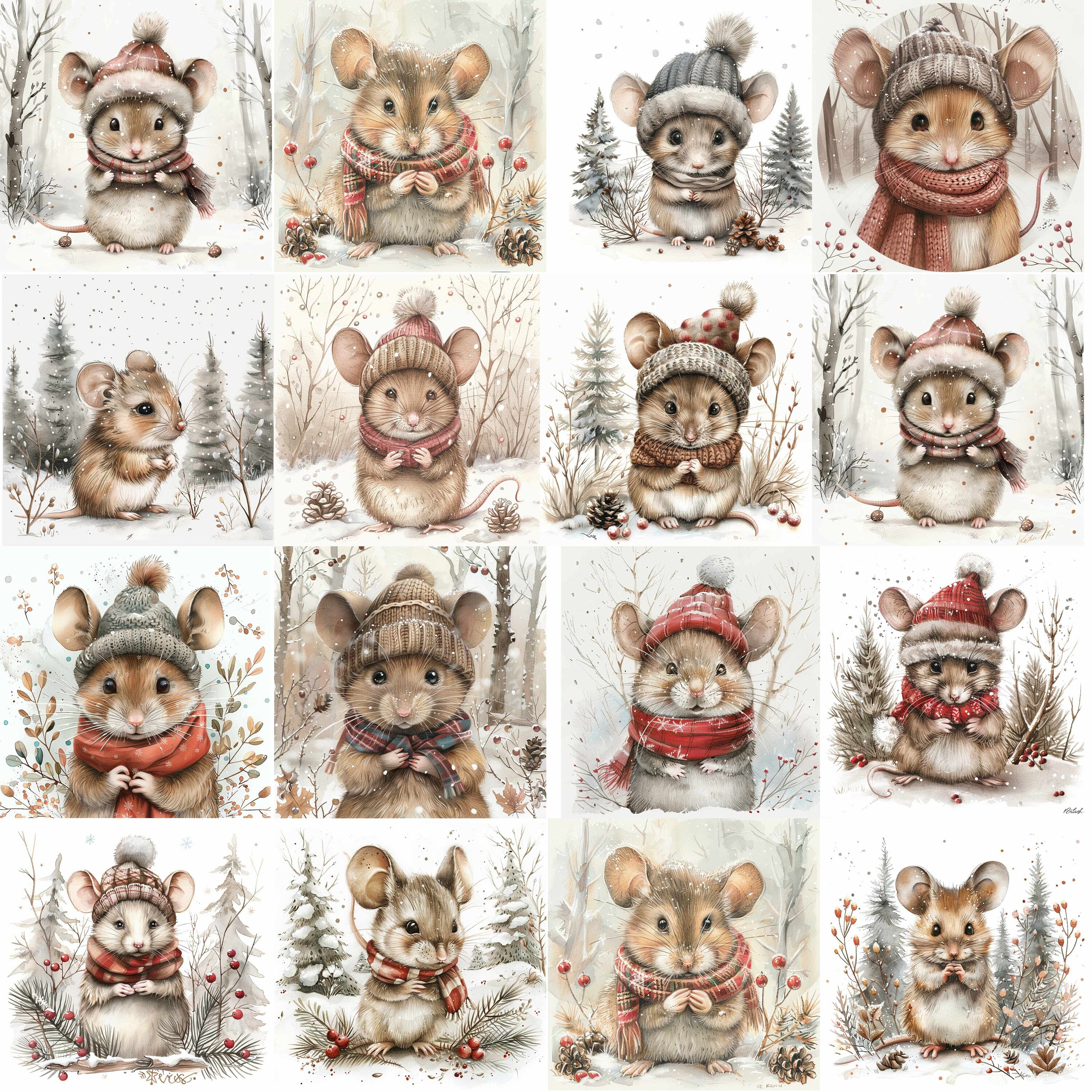 16 Winter Mouse With Snow Clipart Bundle, 16 High-quality JPG, Craft ...