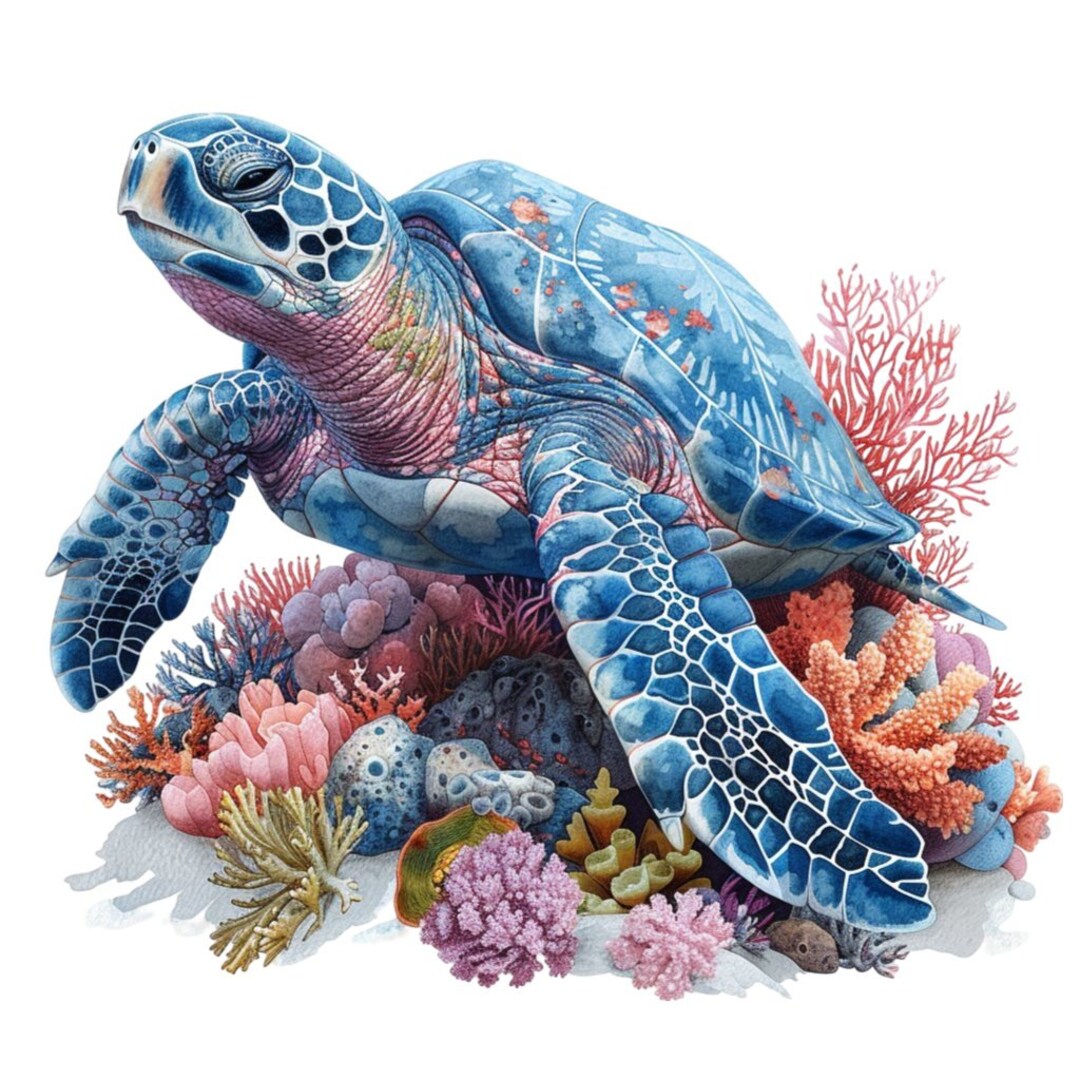 Leatherback Sea Turtle in Coral Clipart Bundle, 12 High-quality JPG ...