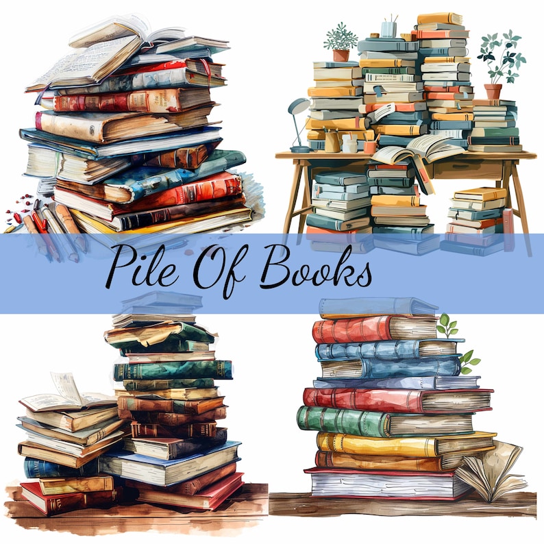 Messy Pile of Books Clipart Bundle, 16 High-quality JPG, Craft Art ...