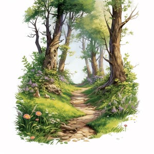 16 Spring Path in Woods Landscape Clipart Bundle, High-quality JPG ...