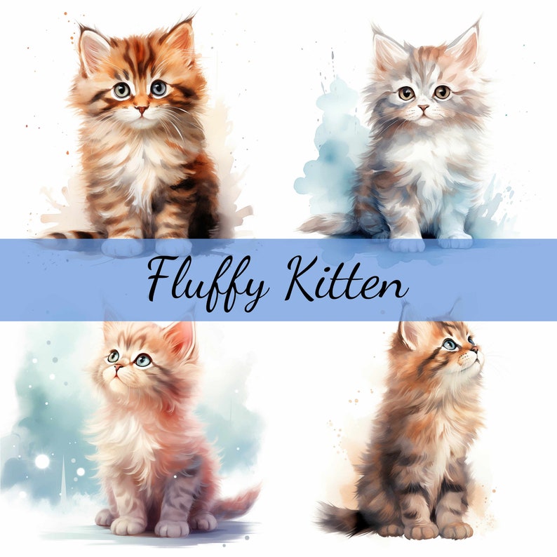 Fluffy Kitten Clipart Bundle, High-quality JPG, Craft Art, Card Making ...