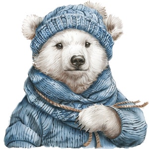 16 Polar Bear in Sweater Clipart Bundle, 16 High-quality JPG, Craft Art ...