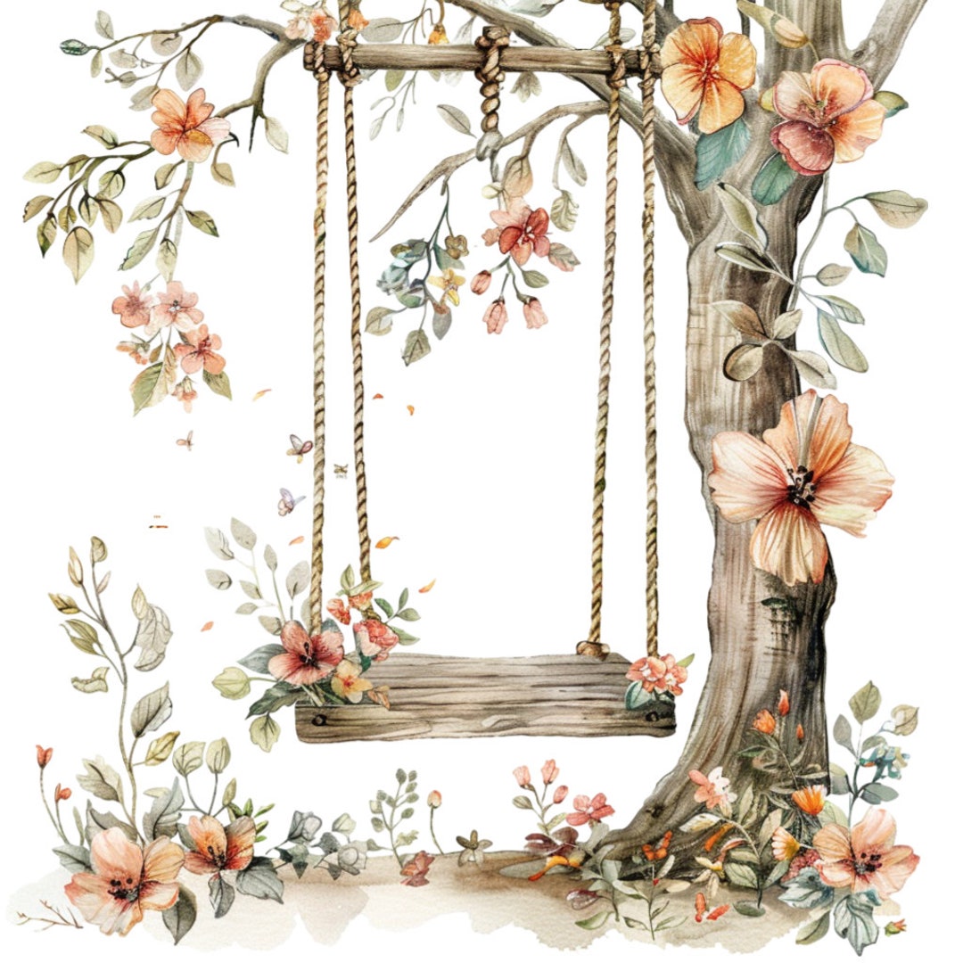 Floral Flower Tree Swing Clipart Bundle, High-quality JPG, Craft Art ...