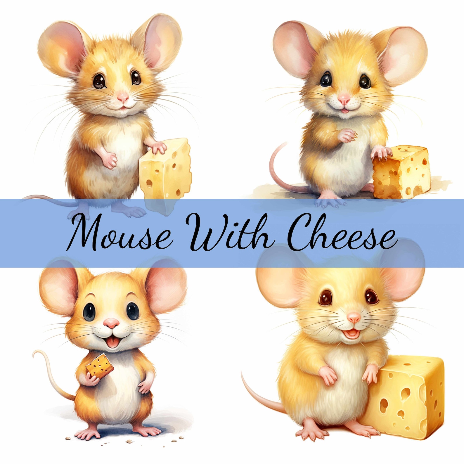 Cute Mouse With Cheese Clipart Bundle, High-quality JPG, Craft Art ...