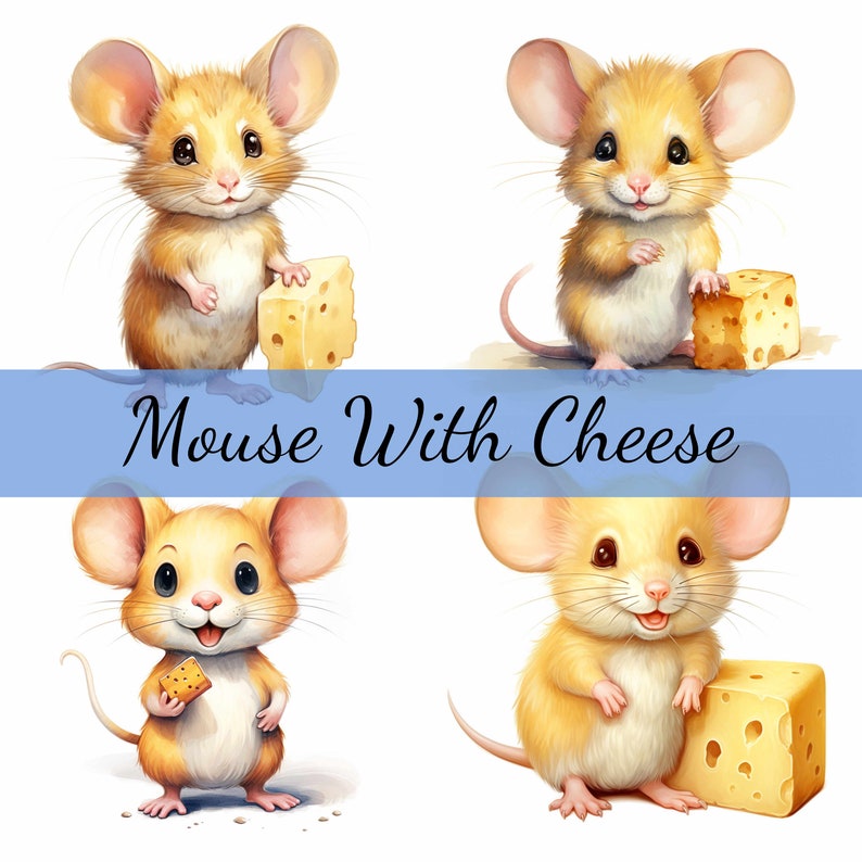 Cute Mouse With Cheese Clipart Bundle, High-quality JPG, Craft Art ...