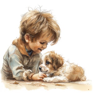15 Boy With Puppy Dog Clipart Bundle, 15 High-quality JPG, Craft Art ...