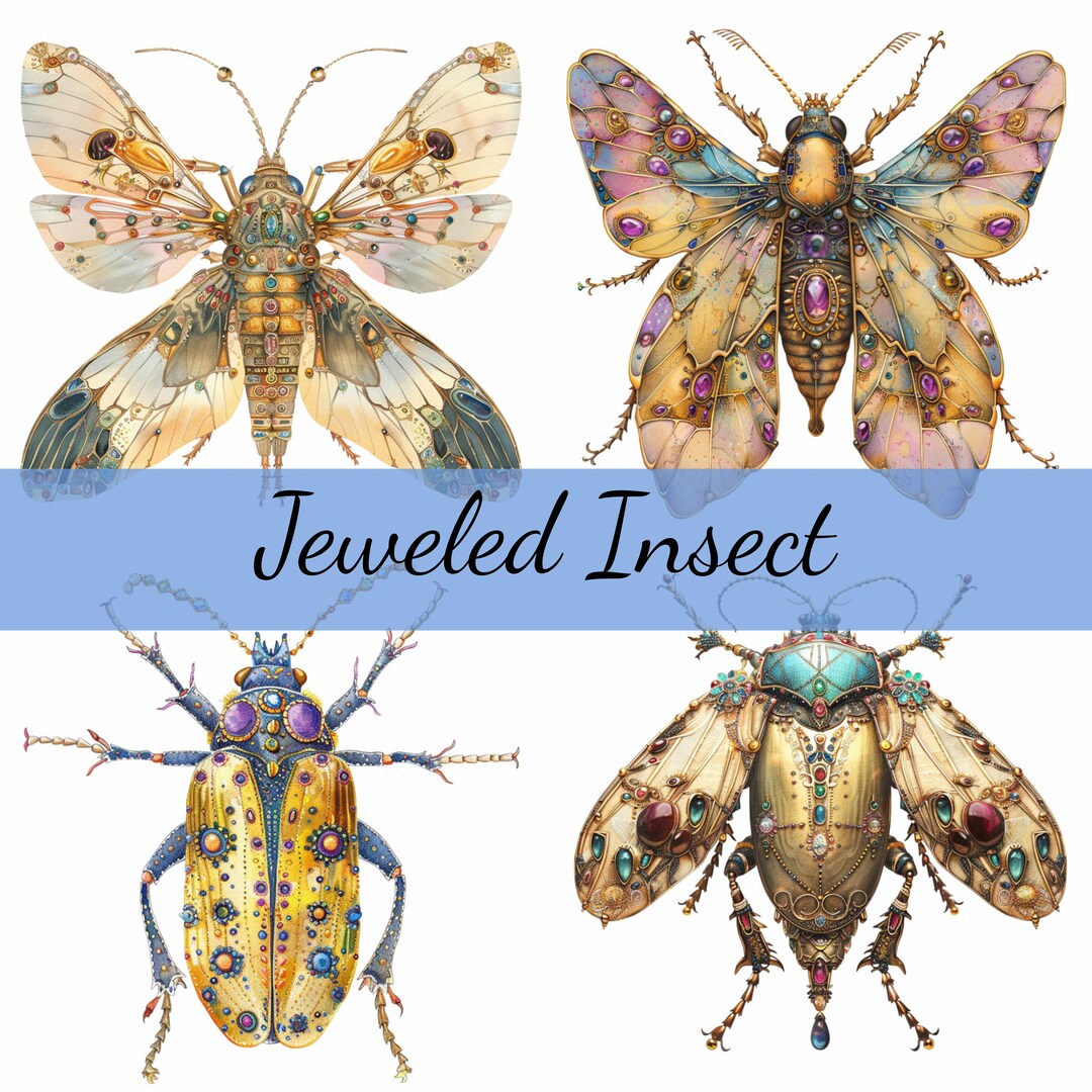 16 Insects Made of Gold and Jewels Clipart Bundle, 16 High-quality JPG ...