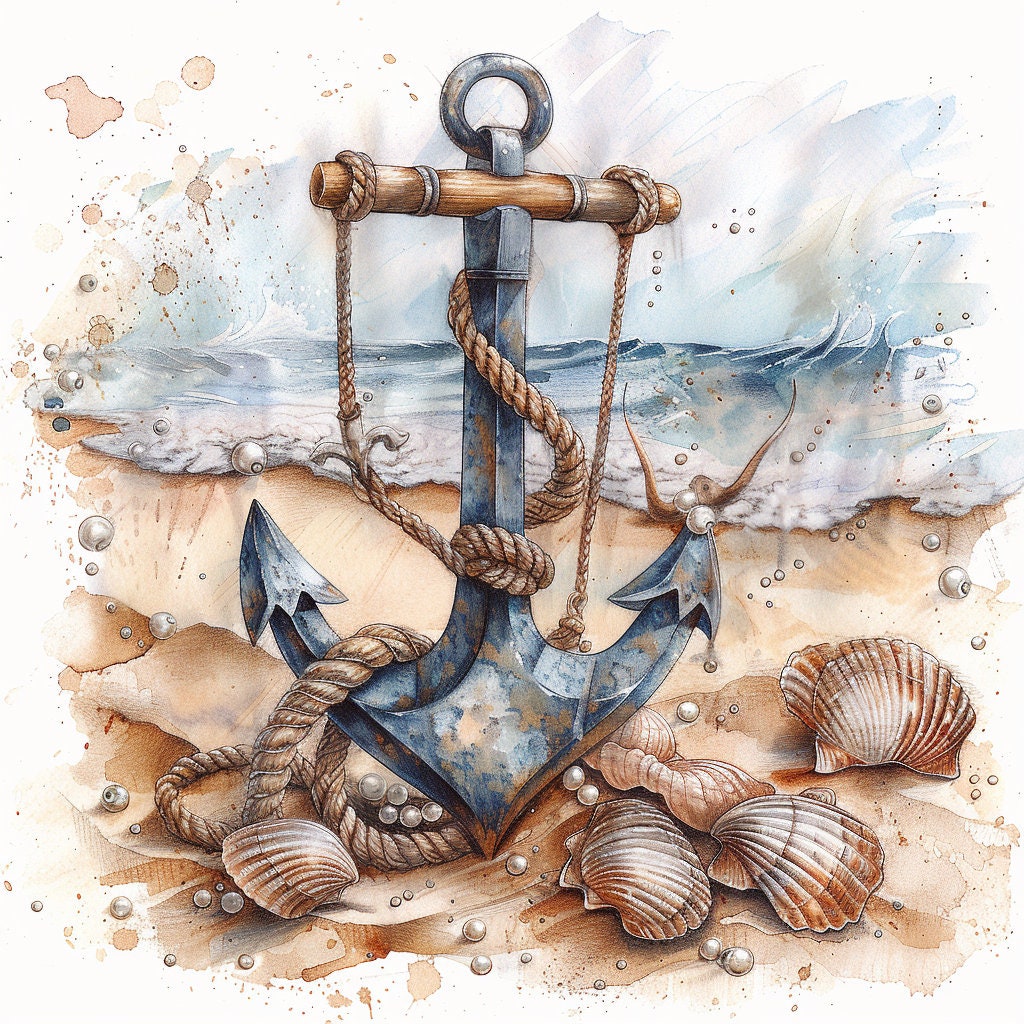 Anchor on Beach With Sea Shells Clipart Bundle, 15 High-quality JPG ...
