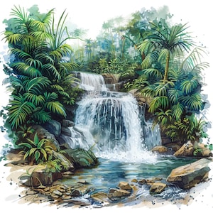 Jungle Waterfall Clipart Bundle, 16 High-quality JPG, Craft Art, Card ...