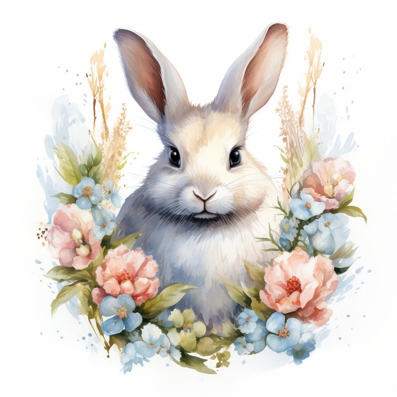 Easter Bunny Flower Wreath Clipart Bundle, High-quality JPG, Craft Art ...