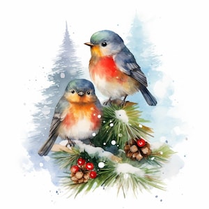 15 Birds With Christmas Tree Clipart Bundle, High-quality JPG, Nursery ...
