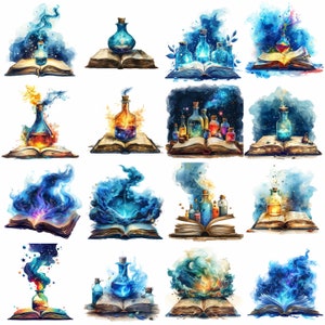 Open Book With Spells Potions Witchcraft Clipart Bundle, High-quality ...