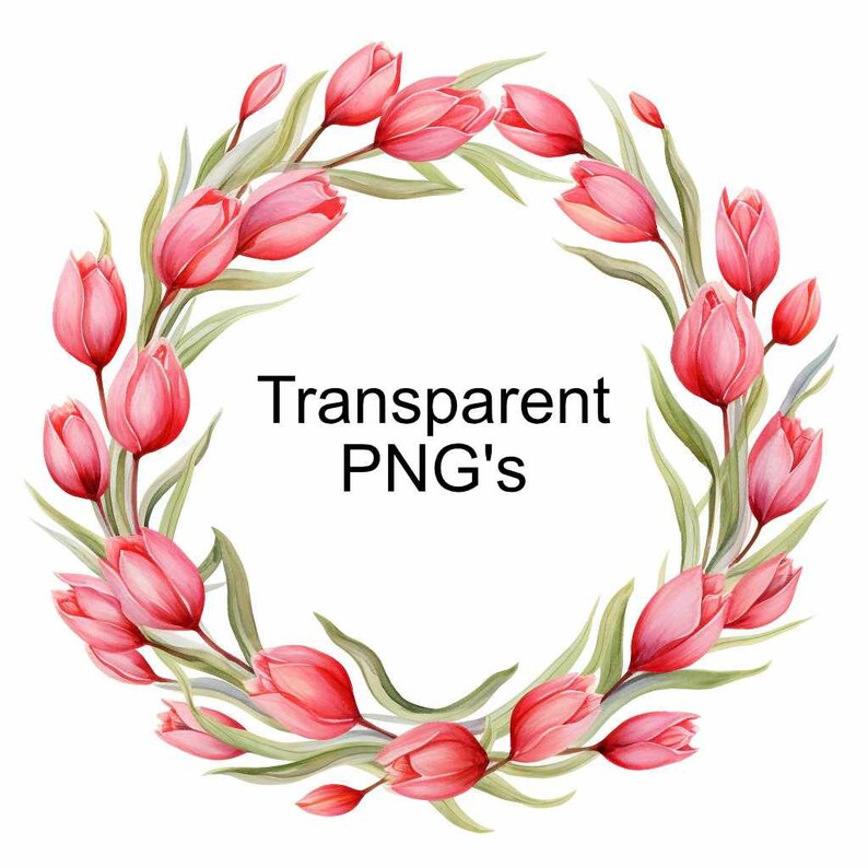 Pink Tulip Wreath Clipart Bundle, 16 High-quality Transparent PNG ...