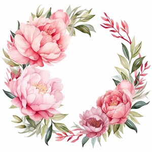 Pink Peony Flower Wreaths Clipart Bundle, High-quality JPG, Craft Art ...