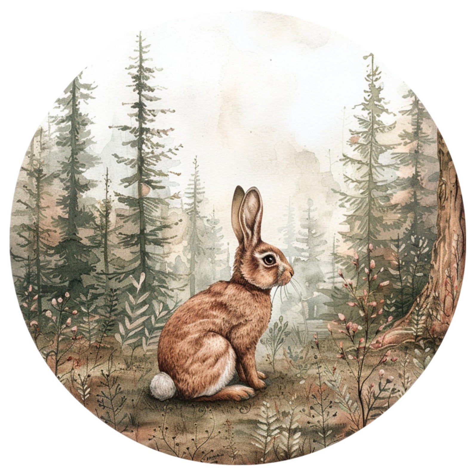 16 Round Hare Rabbit in Woods Bunny Clipart Bundle, 16 High-quality JPG ...