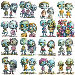 16 Zombie Friends Clipart Bundle, 16 High-quality JPG, Craft Art, Card ...