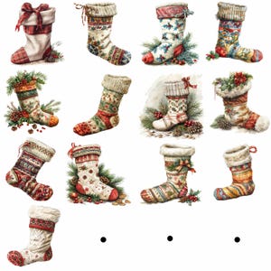 Christmas Stocking Clipart Bundle, 12 High-quality JPG, Craft Art, Card ...
