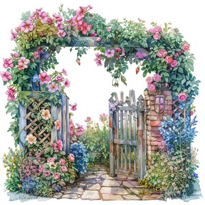 16 Floral Garden Gate Flowers Clipart Bundle, 16 High-quality JPG ...