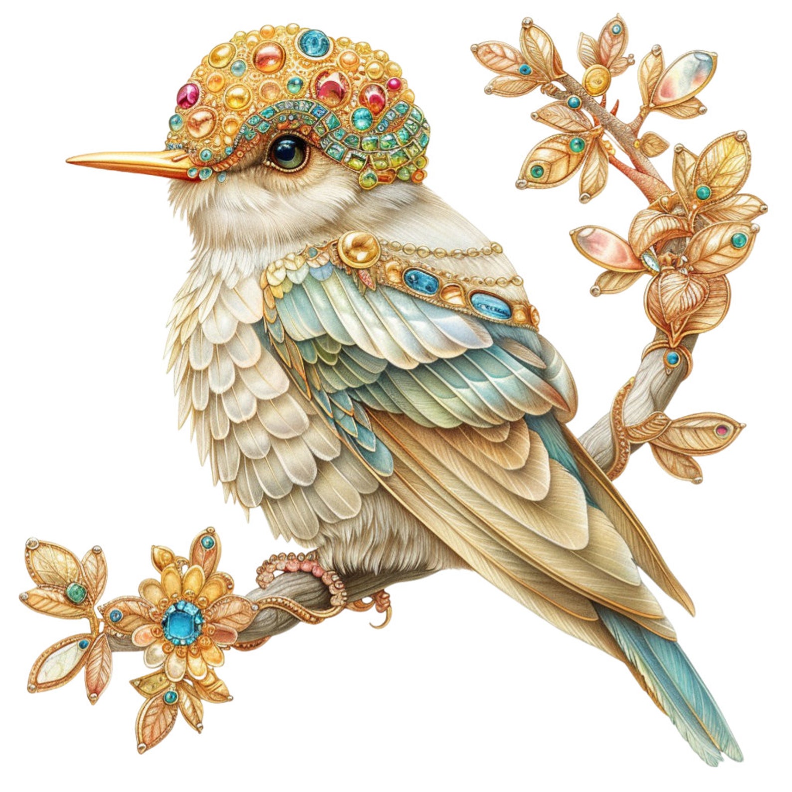 Bird Made of Gold and Jewels Clipart Bundle, 16 High-quality JPG, Craft ...