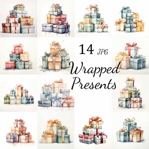 14 Wrapped Presents Gifts Clipart Bundle, High-quality JPG, Nursery Art ...