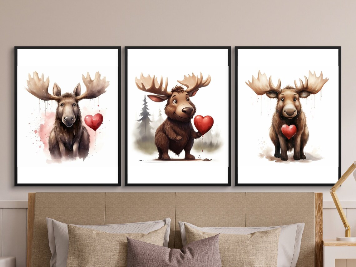 12 Valentine Moose Clipart Bundle, High-quality JPG, Craft Art, Card ...