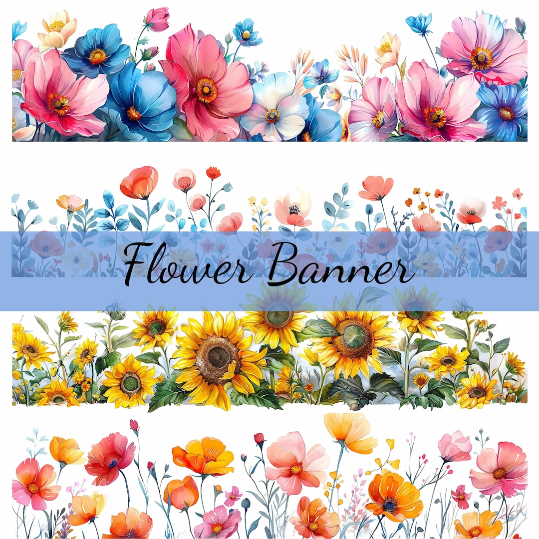 Mixed Flower Banner Page Border Clipart Bundle, 16 High-quality JPG ...
