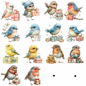 Cute Bird With a Gift Clipart Bundle, 14 High-quality JPG, Craft Art ...