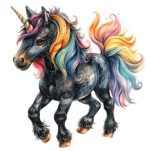 Cute Black Unicorn Clipart Bundle, 16 High-quality JPG, Craft Art, Card ...