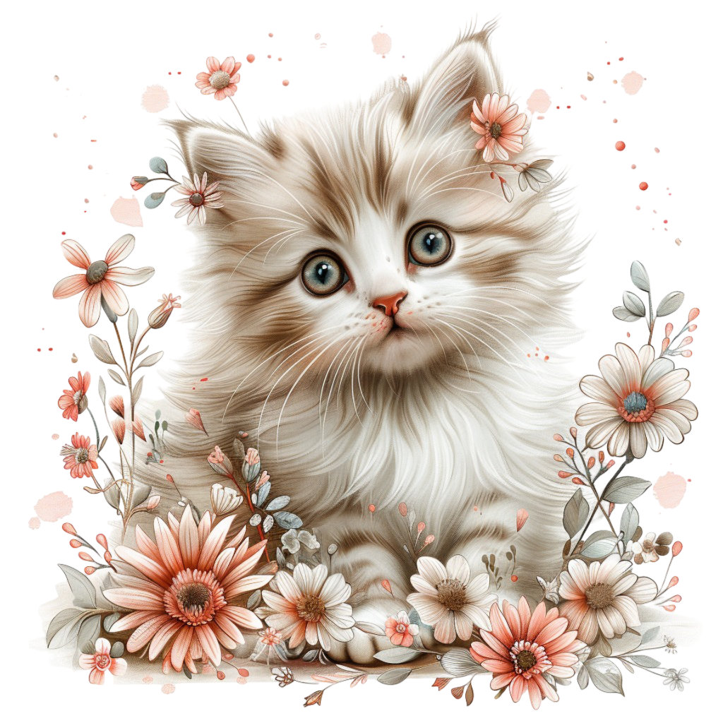 15 Floral Kitten Cat Flower Clipart Bundle, 15 High-quality JPG, Craft ...