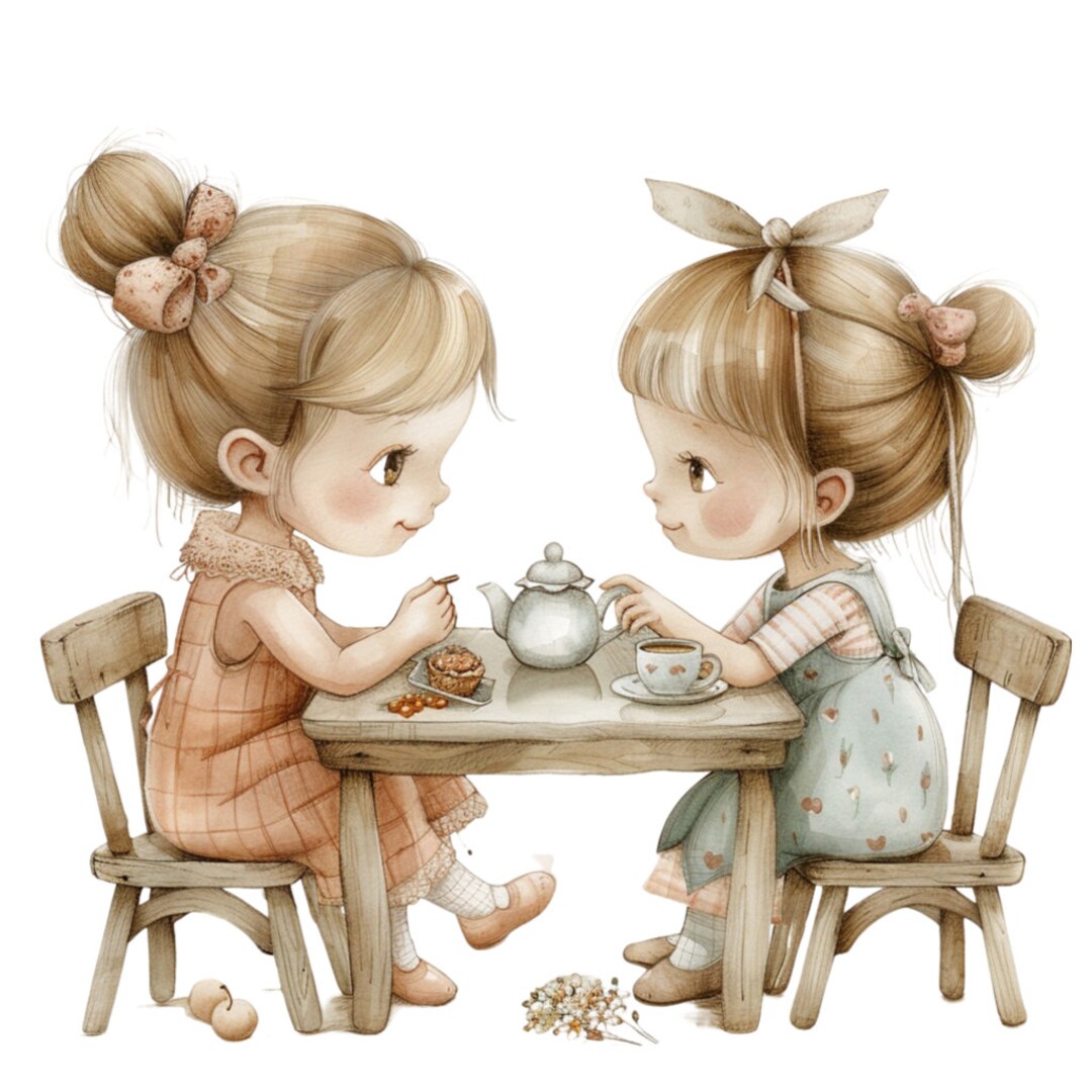 Girl Tea Party Clipart Bundle, 14 High-quality JPG, Craft Art, Card ...