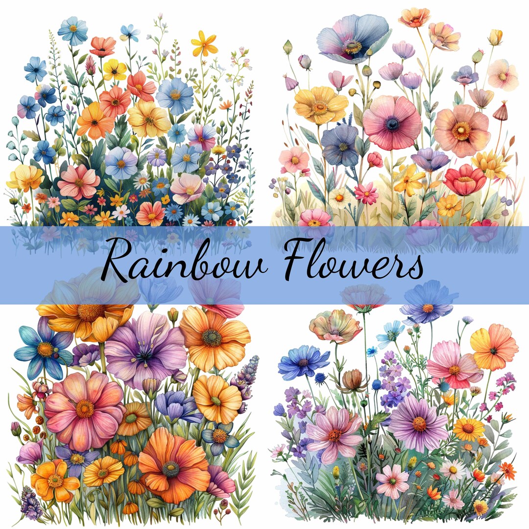 Rainbow Color Flowers Clipart Bundle, 16 High-quality JPG, Craft Art ...
