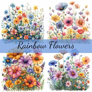 Rainbow Color Flowers Clipart Bundle, 16 High-quality JPG, Craft Art ...