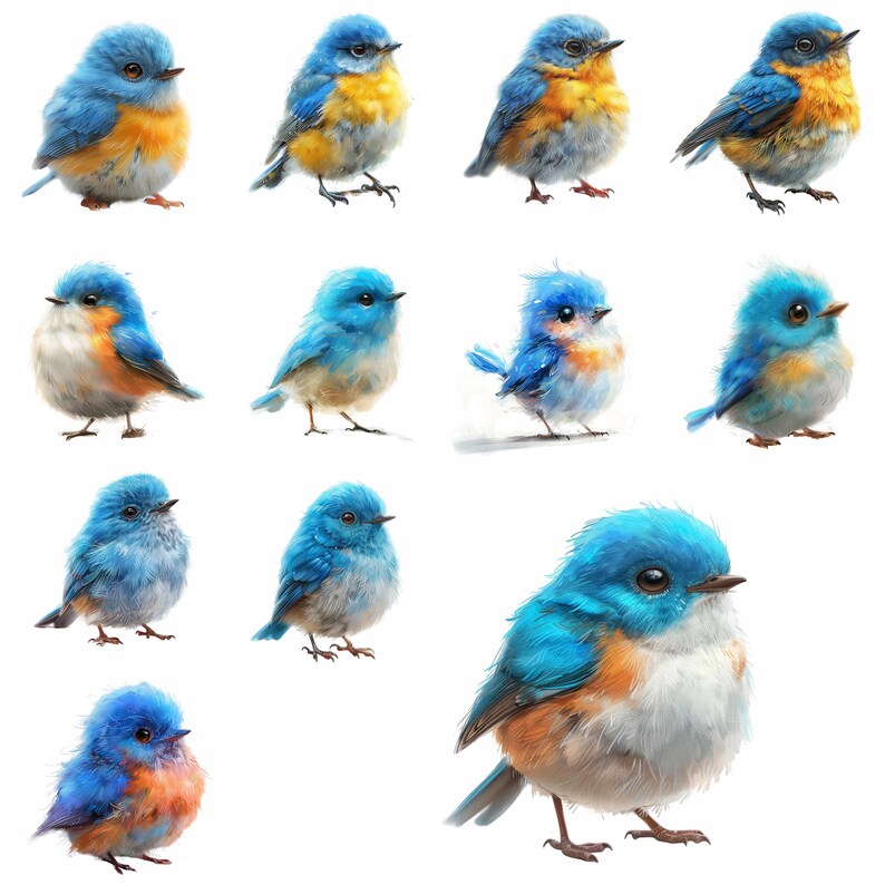 12 Pretty Blue Bird Clipart Bundle, 12 High-quality JPG, Craft Art ...