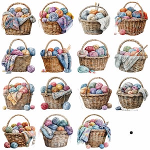 Knitting Basket With Yarn Clipart Bundle, 15 High-quality JPG, Craft ...