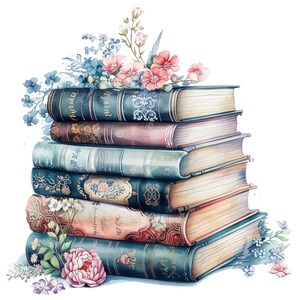 16 Stack of Floral Victorian Books Clipart Bundle, 16 High-quality JPG ...