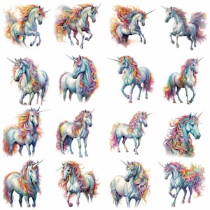 16 Rainbow Unicorn Clipart Bundle, High-quality JPG, Craft Art, Card ...