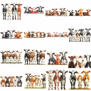 Cute Cows in A Line Clipart Bundle, 16 High-quality JPG, Craft Art ...