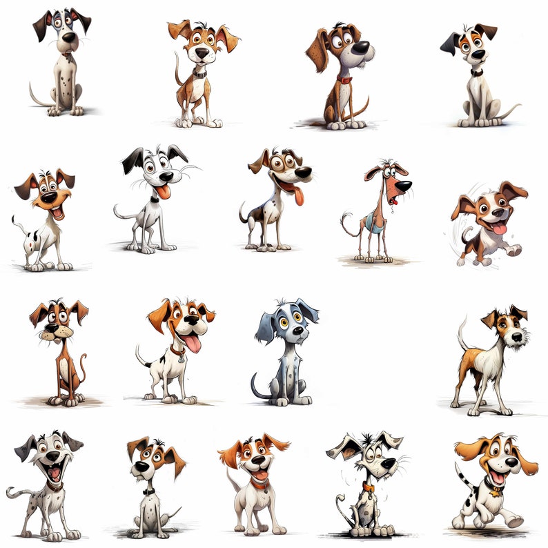 18 Cute Funny Silly Thin Dogs Clipart Bundle, JPG, Card Making, Clip ...